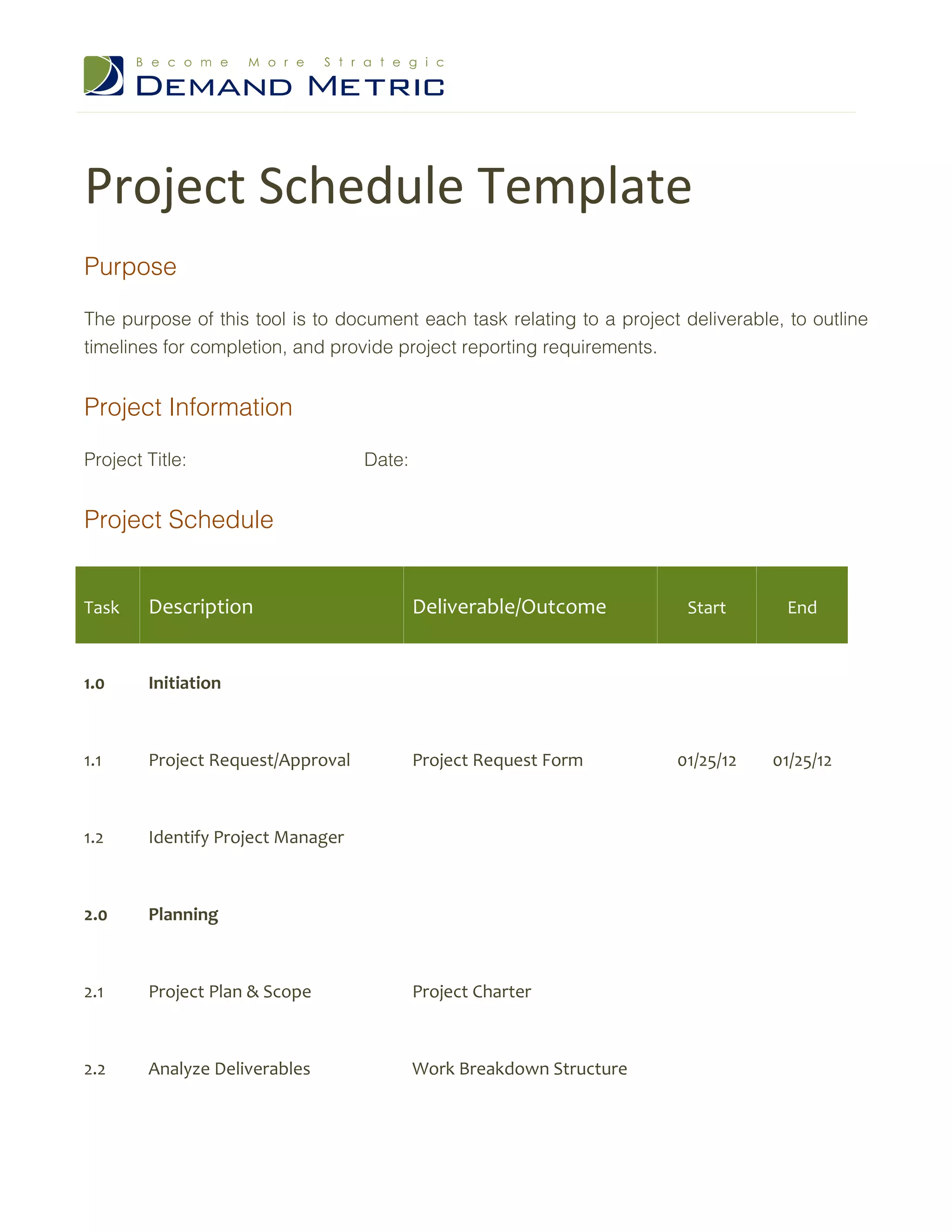 Project Schedule Template | PDF