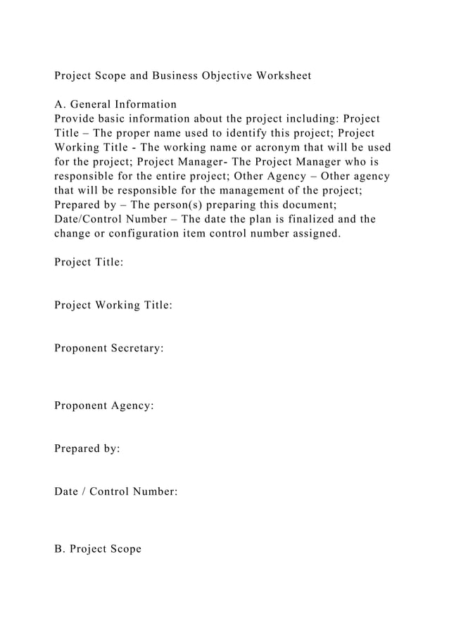 Project Scope and Business Objective WorksheetA. General Informa.docx