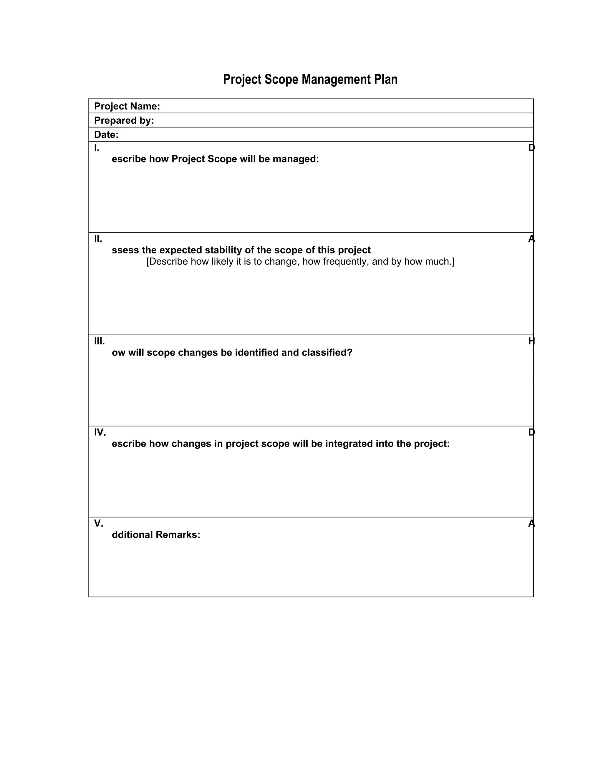 Project Scope Management Plan Template | DOC