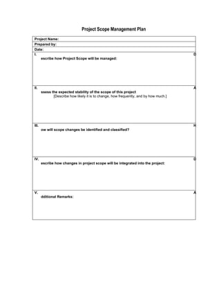 Project Scope Management Plan Template | PDF