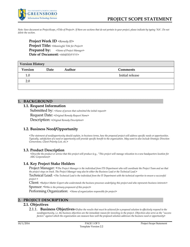 Project scope statement template v2.3 | DOC