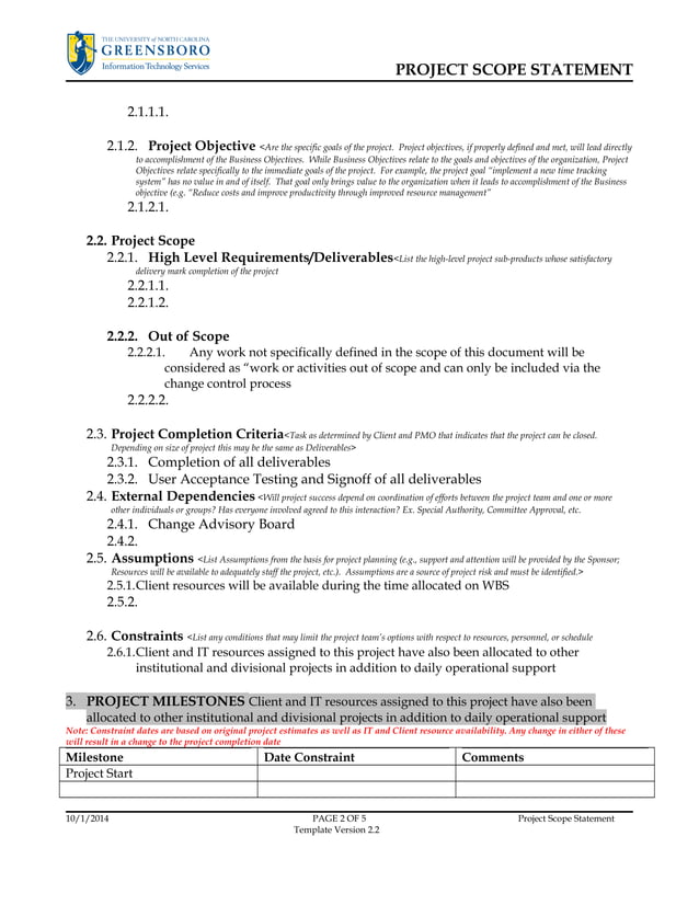 Project scope statement template v2.3 | PDF