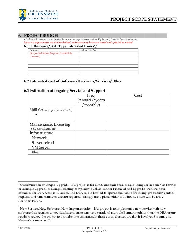 Project scope statement template v2.3