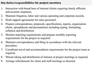 Project secretary job description | PPTX