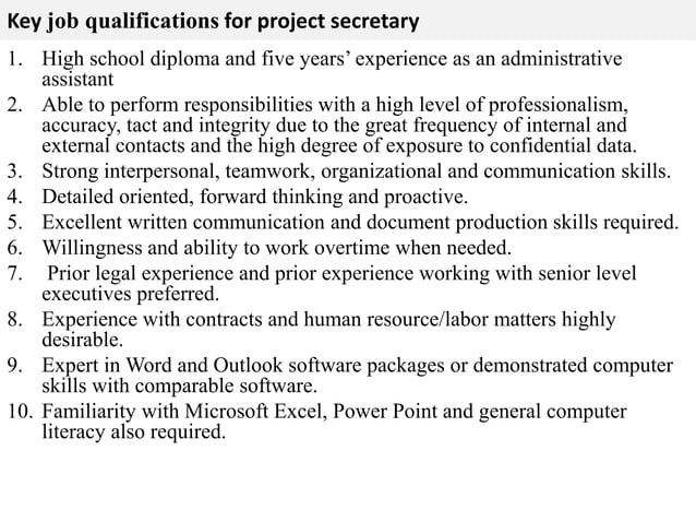 Project secretary job description | PPTX