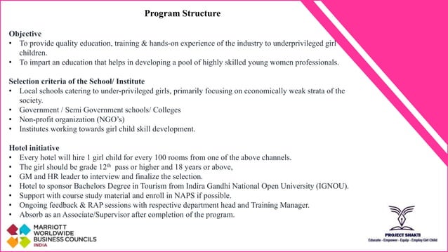 Project Shakti PPT by Marriott hotel India | PPTX | Education