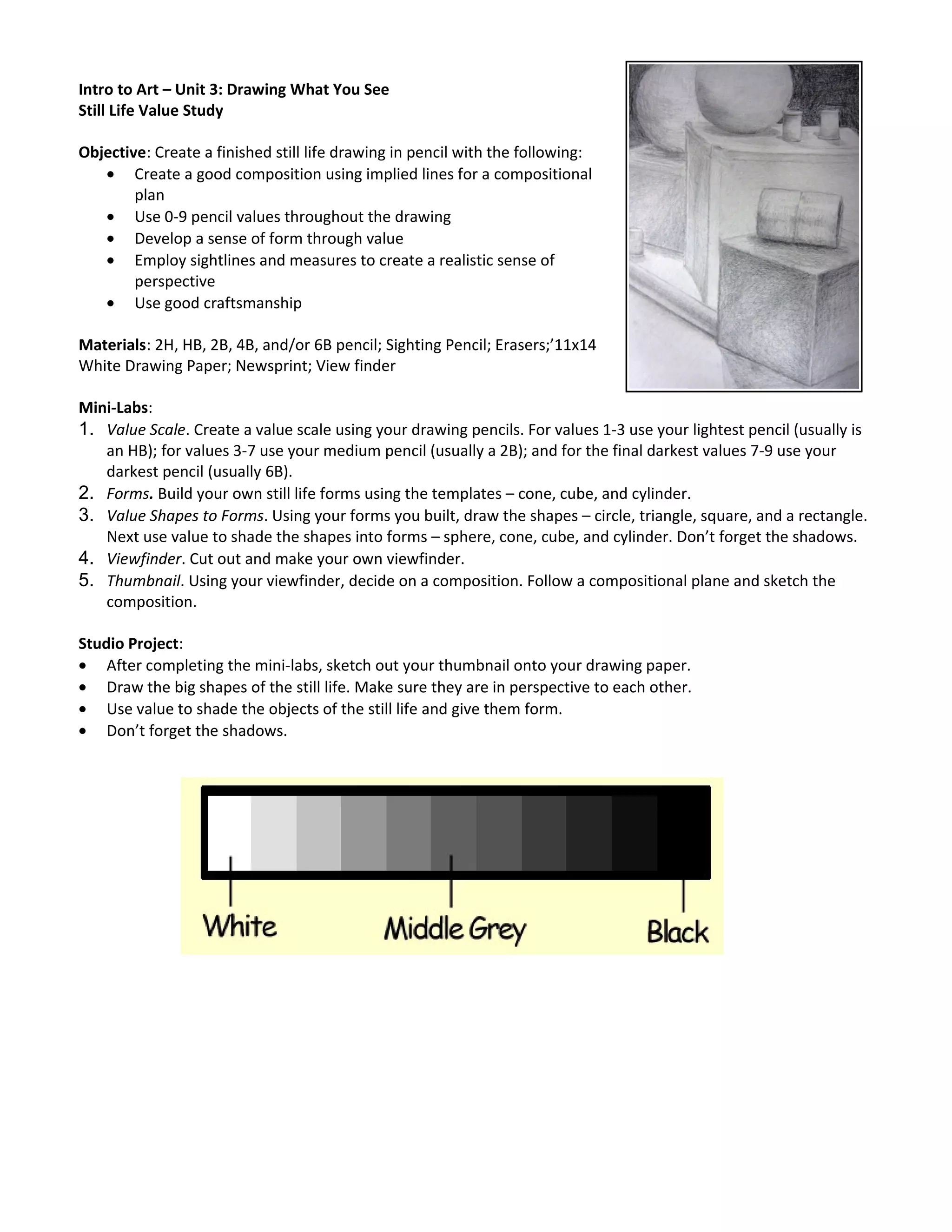 Project sheet value drawing still life | DOC