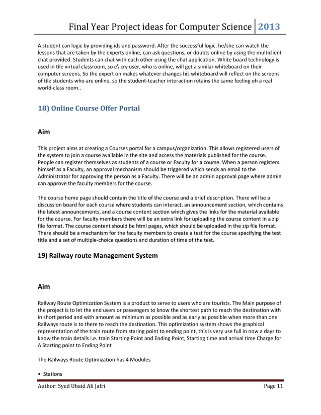 Final Year Projects Computer Science 2013 Syed Ubaid Ali Jafri Pdf Computer Software And