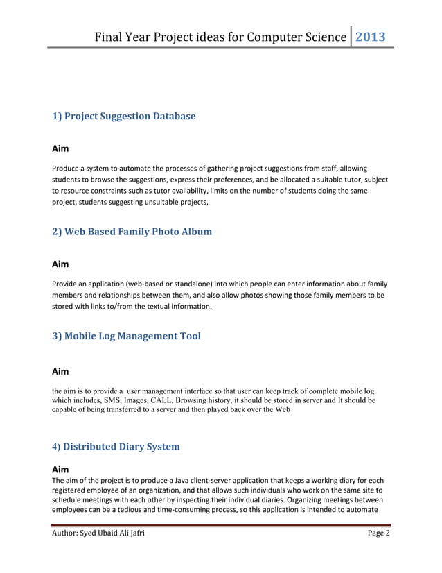 Final Year Projects (Computer Science 2013) - Syed Ubaid Ali Jafri ...