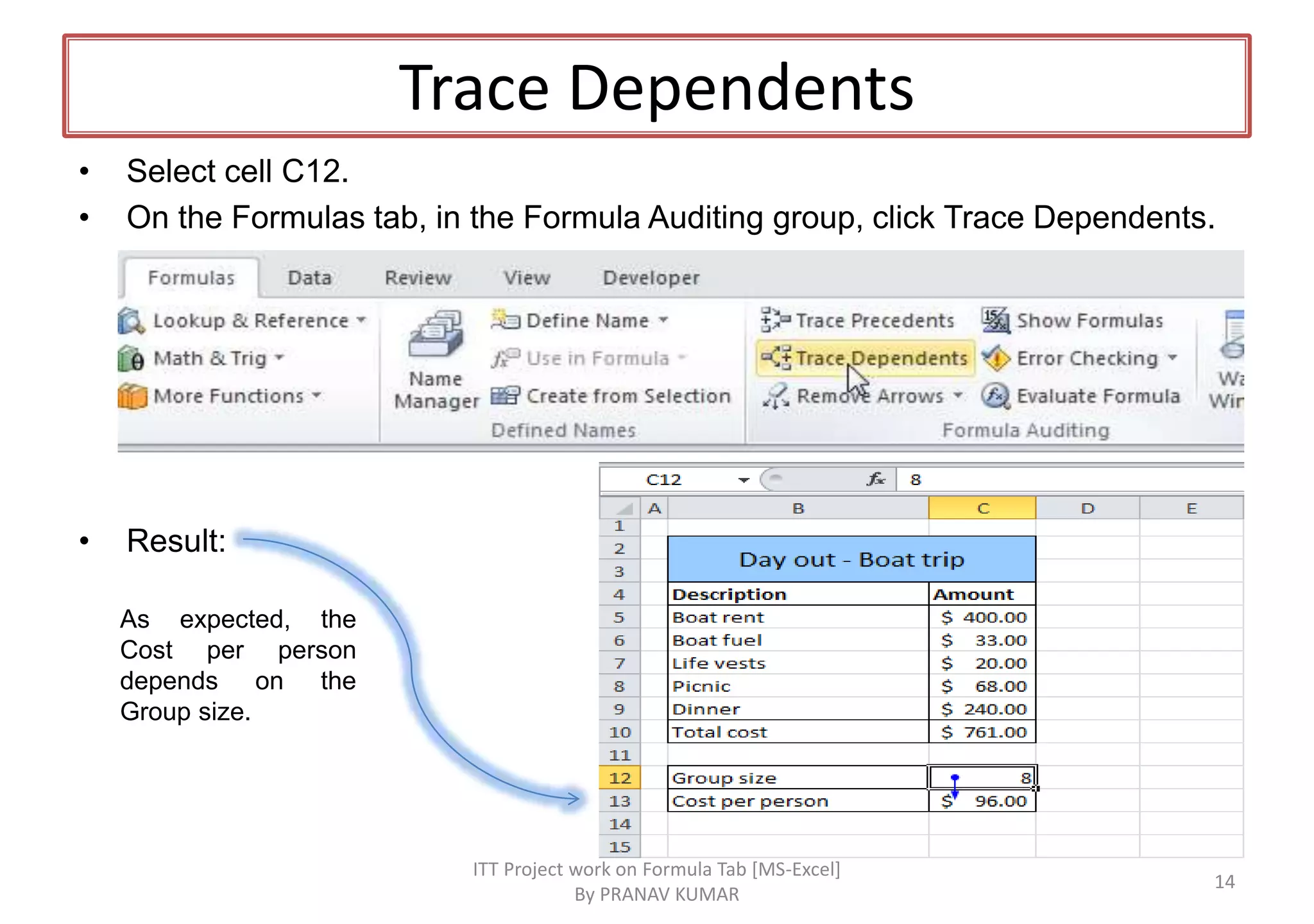 Working on MS-Excel 'FORMULA TAB' | PPTX