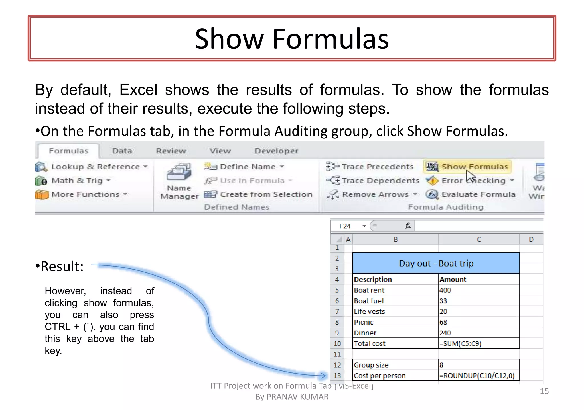 Working on MS-Excel 'FORMULA TAB' | PPTX