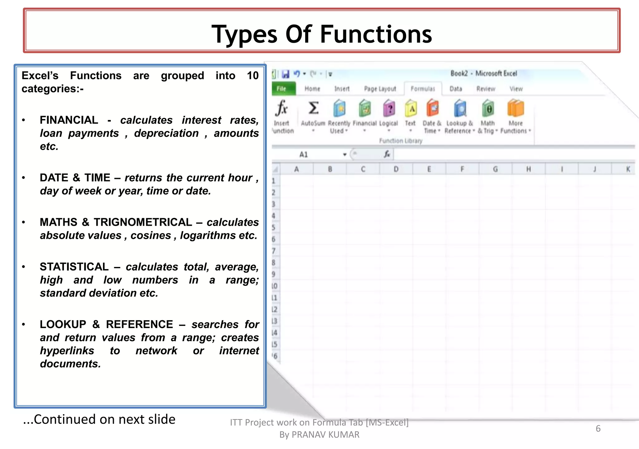 Working on MS-Excel 'FORMULA TAB' | PPTX