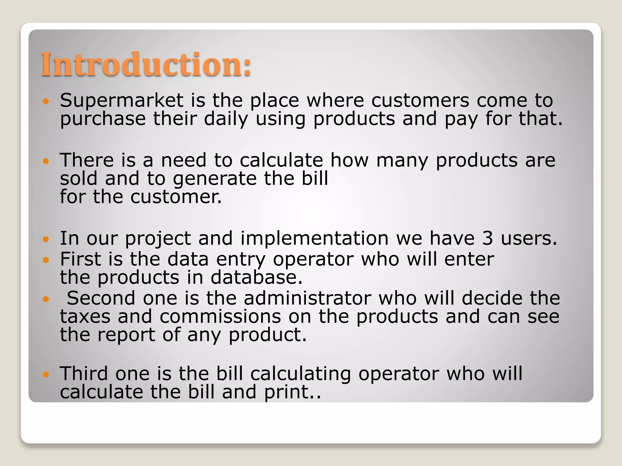 Project Super market billing system | PPTX