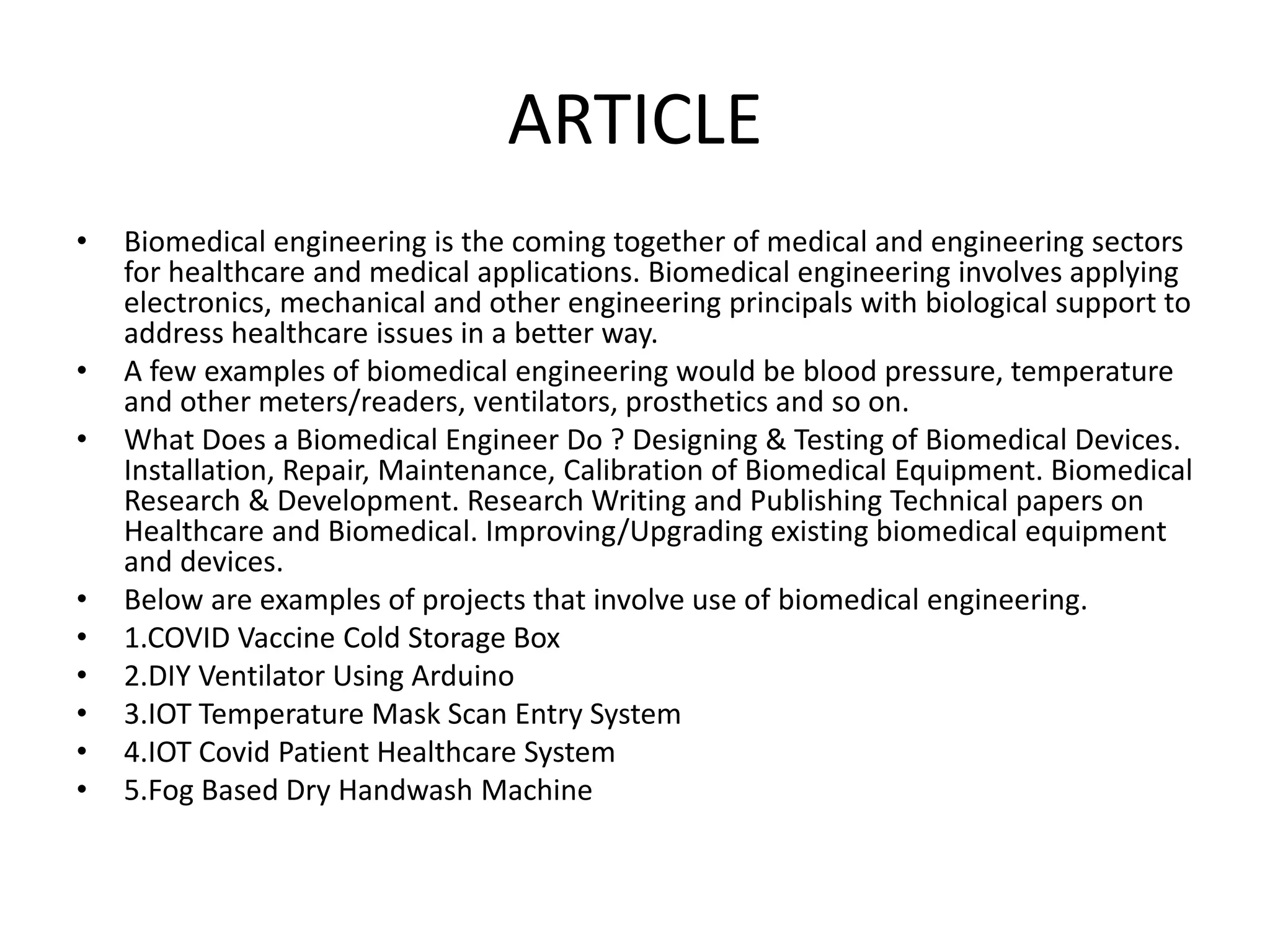 Projects on biomedical engineering | PDF