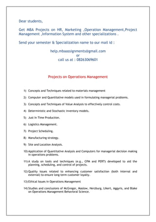 Projects on operations management | DOCX