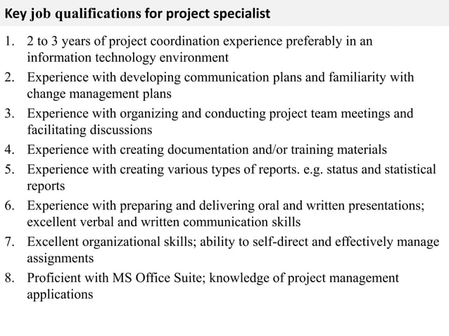 Project specialist job description | PPT