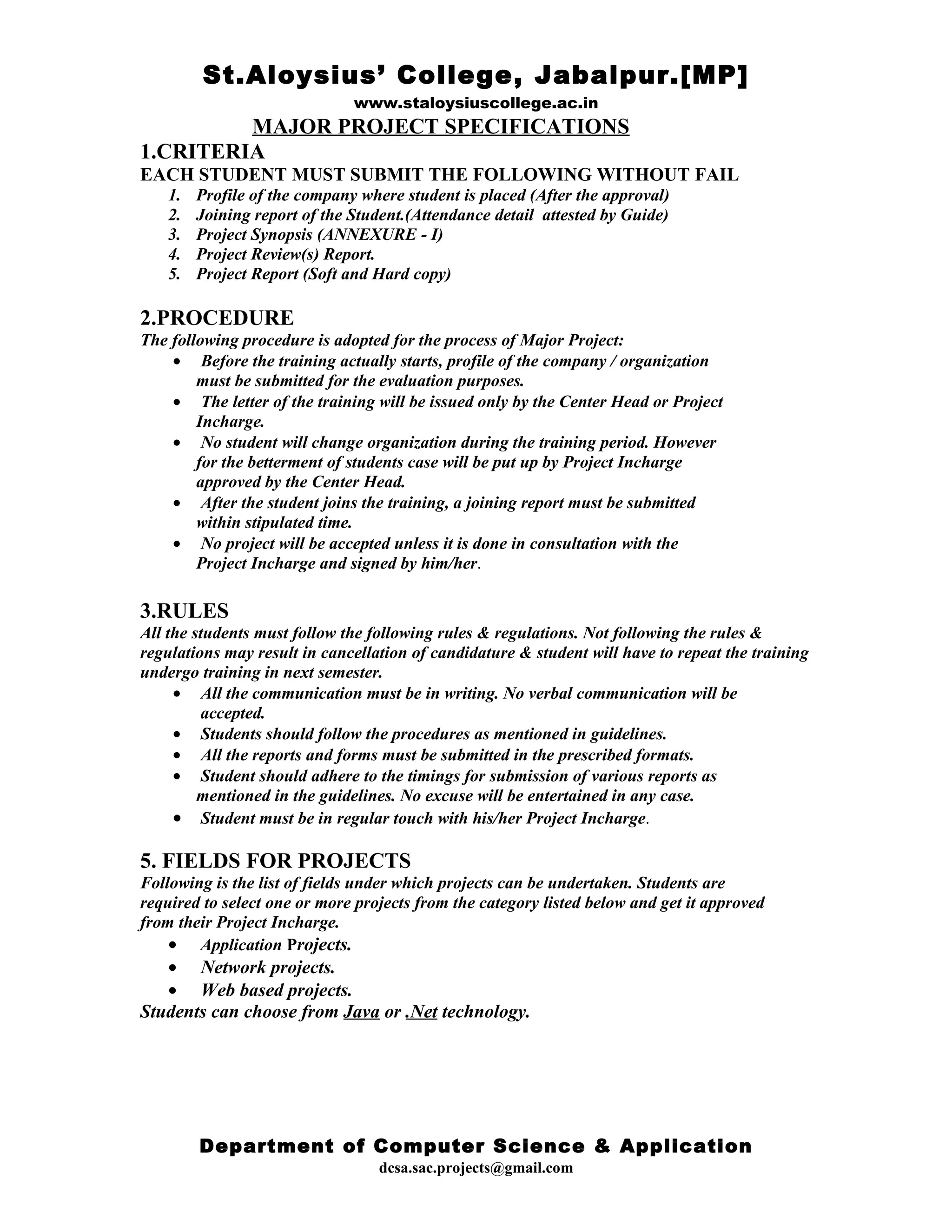 Project specification and synopsis format | DOC | College Education ...