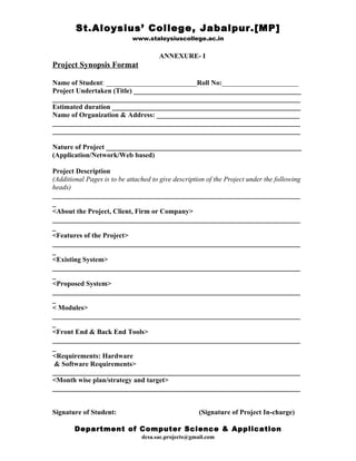 Project specification and synopsis format | DOC | College Education ...