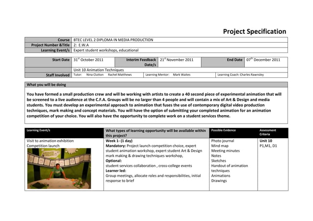 Project specification btec level 2 2.animation | PPT