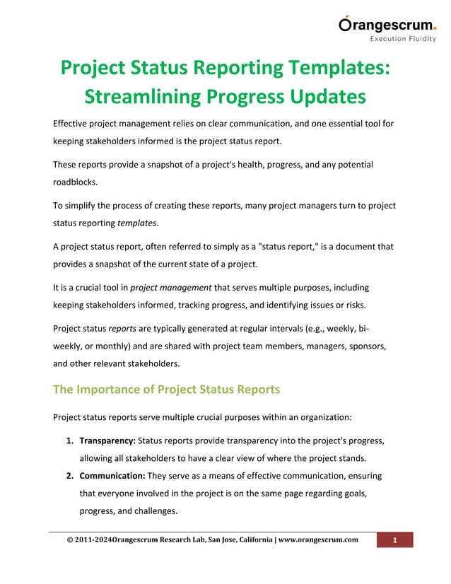 Project Status Reporting Templates: Streamlining Progress Updates | PDF