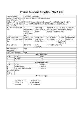 Project summary template(1 to 7) 1 | DOCX | Business | Business and Finance