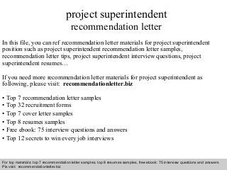 Project superintendent recommendation letter