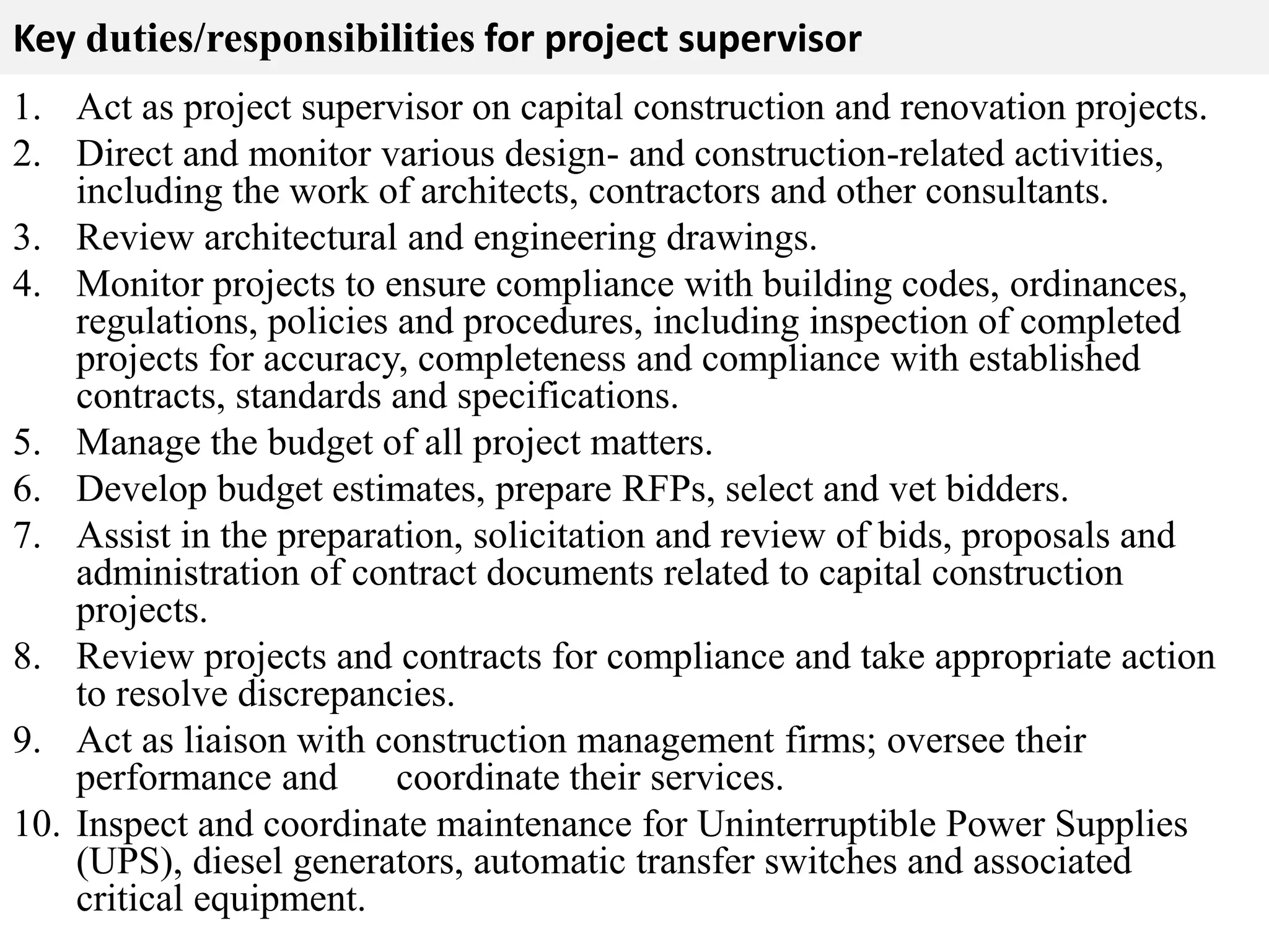 Project supervisor job description | PPTX | Resume Writing and Advice ...