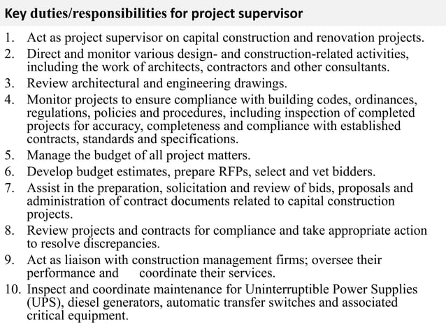 Project supervisor job description | PPTX | Resume Writing and Advice ...