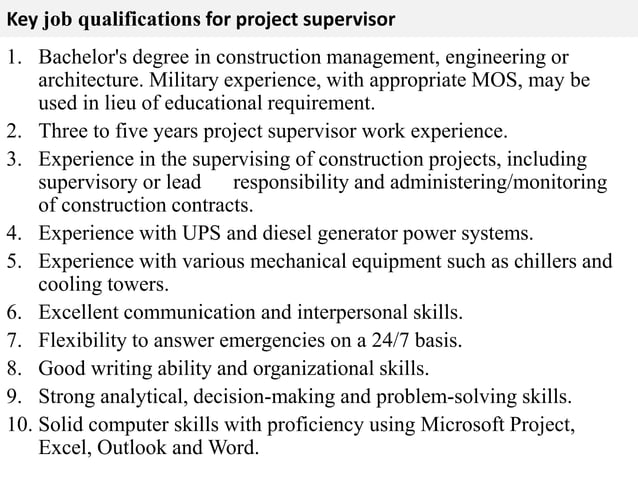 Project supervisor job description | PPT