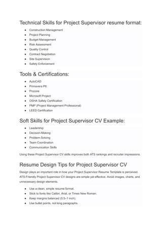 Project Supervisor Resume Examples & Writing Guide for 2025 | PDF