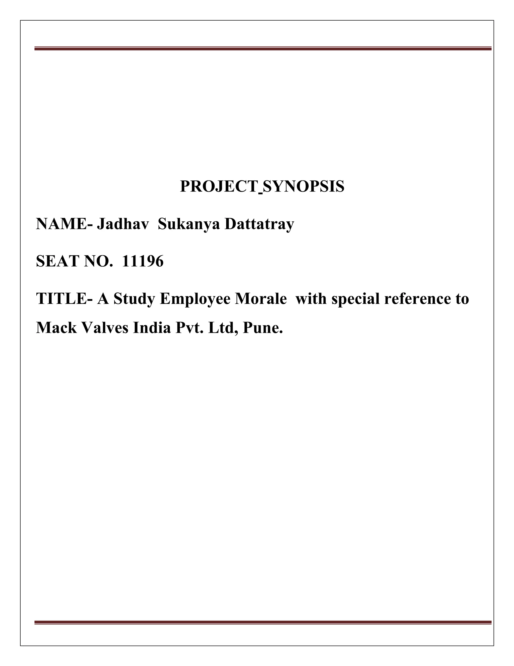 Project synopsis on Employee morale | PDF