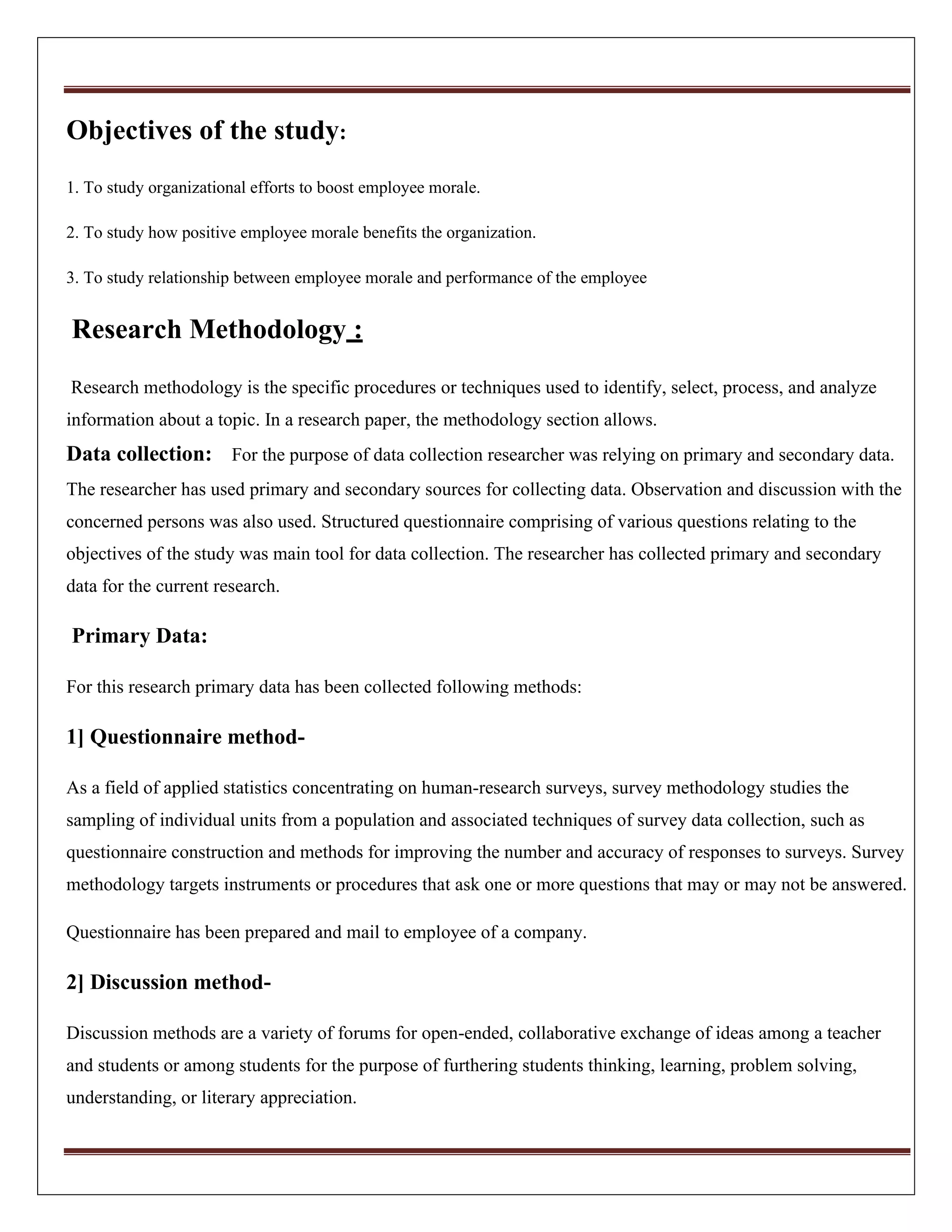 Project synopsis on Employee morale | PDF