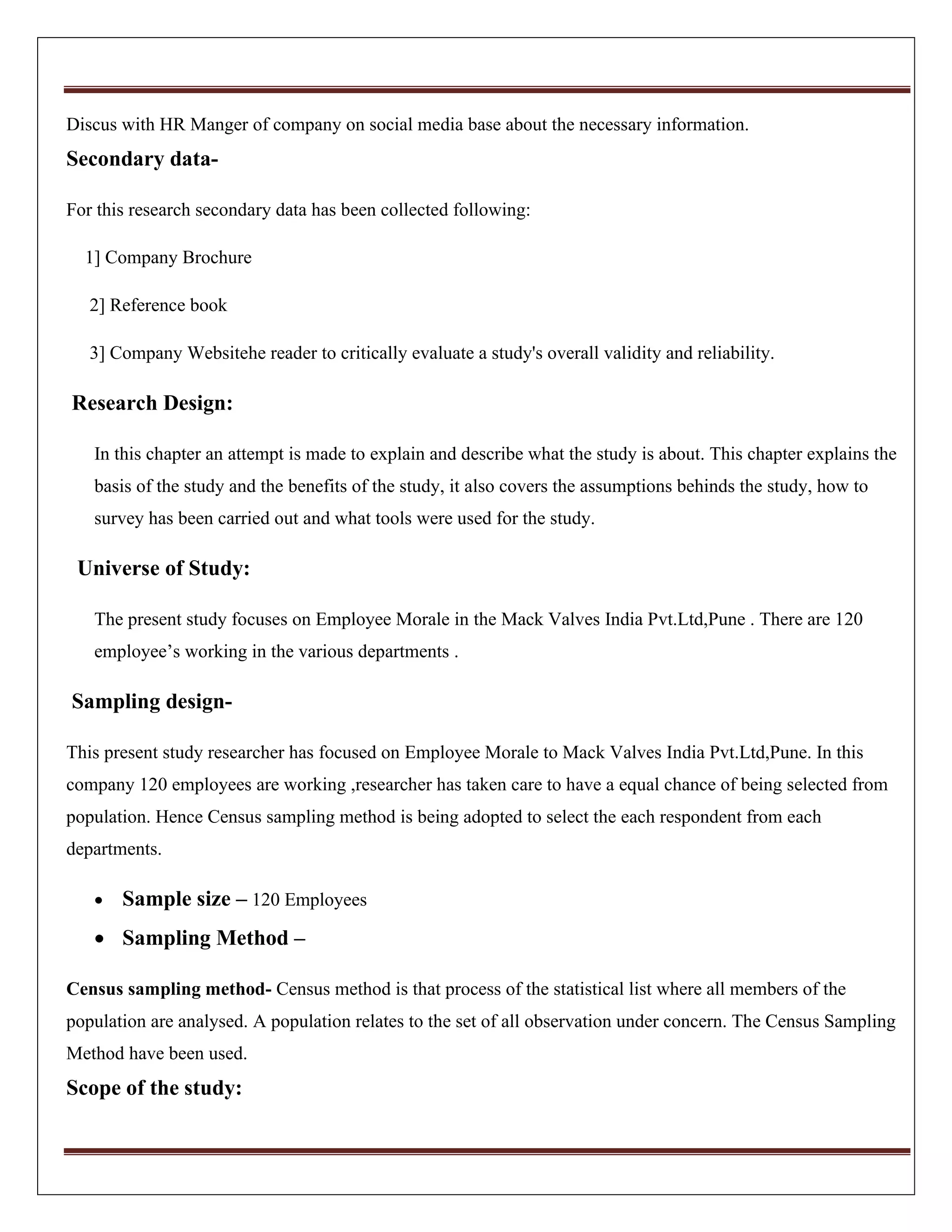 Project synopsis on Employee morale | PDF
