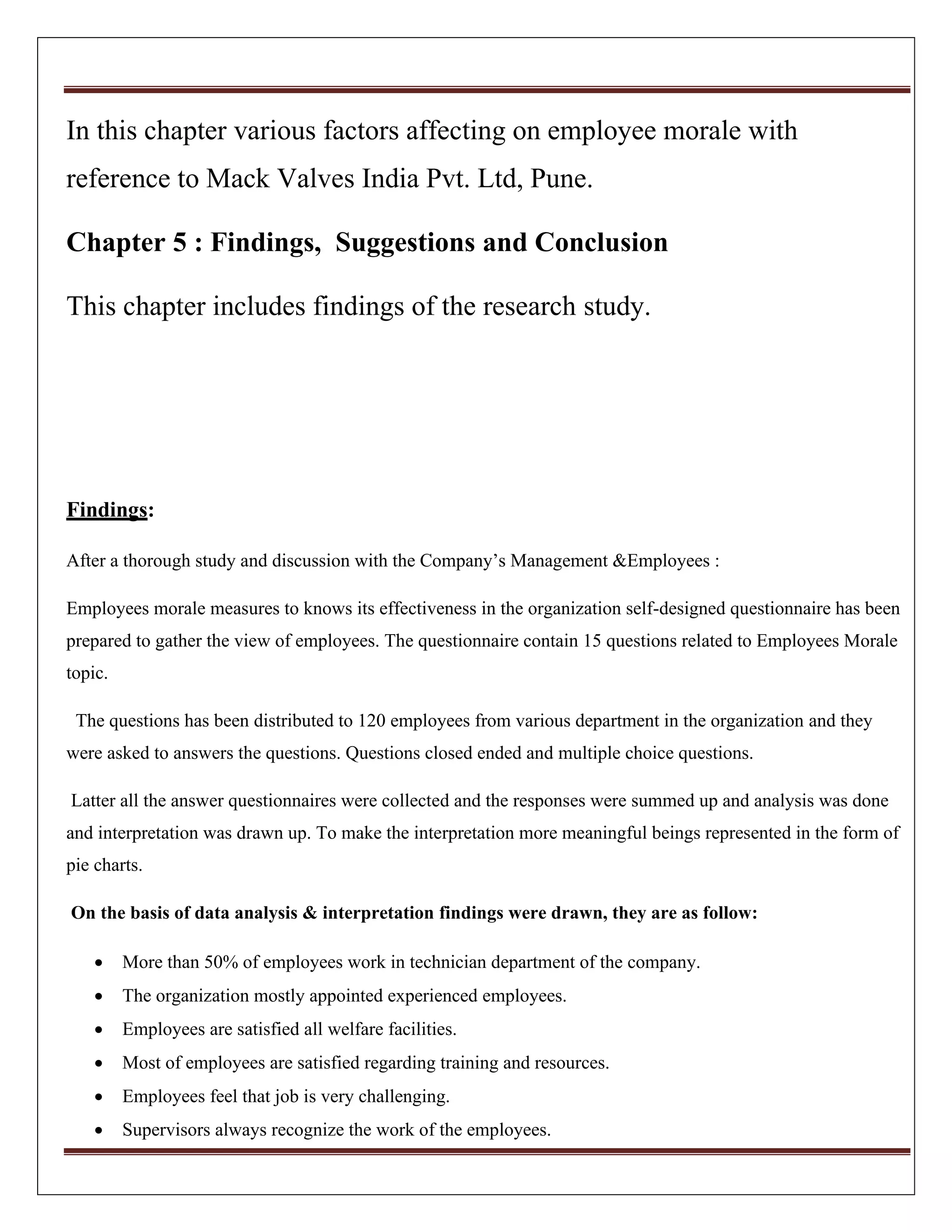 Project synopsis on Employee morale | PDF