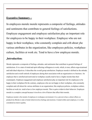 Project synopsis on Employee morale | PDF