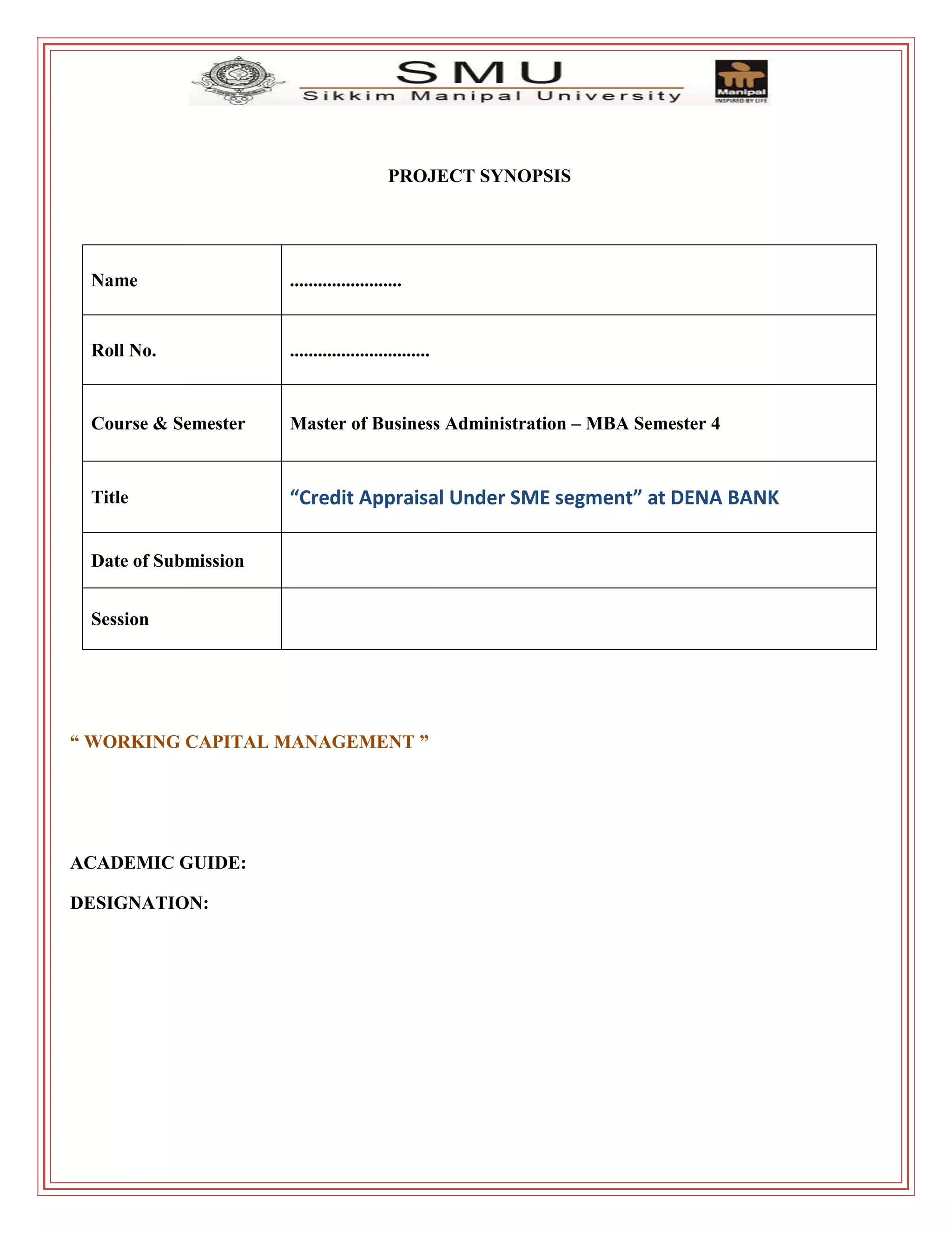 Project synopsis dena bank | DOCX