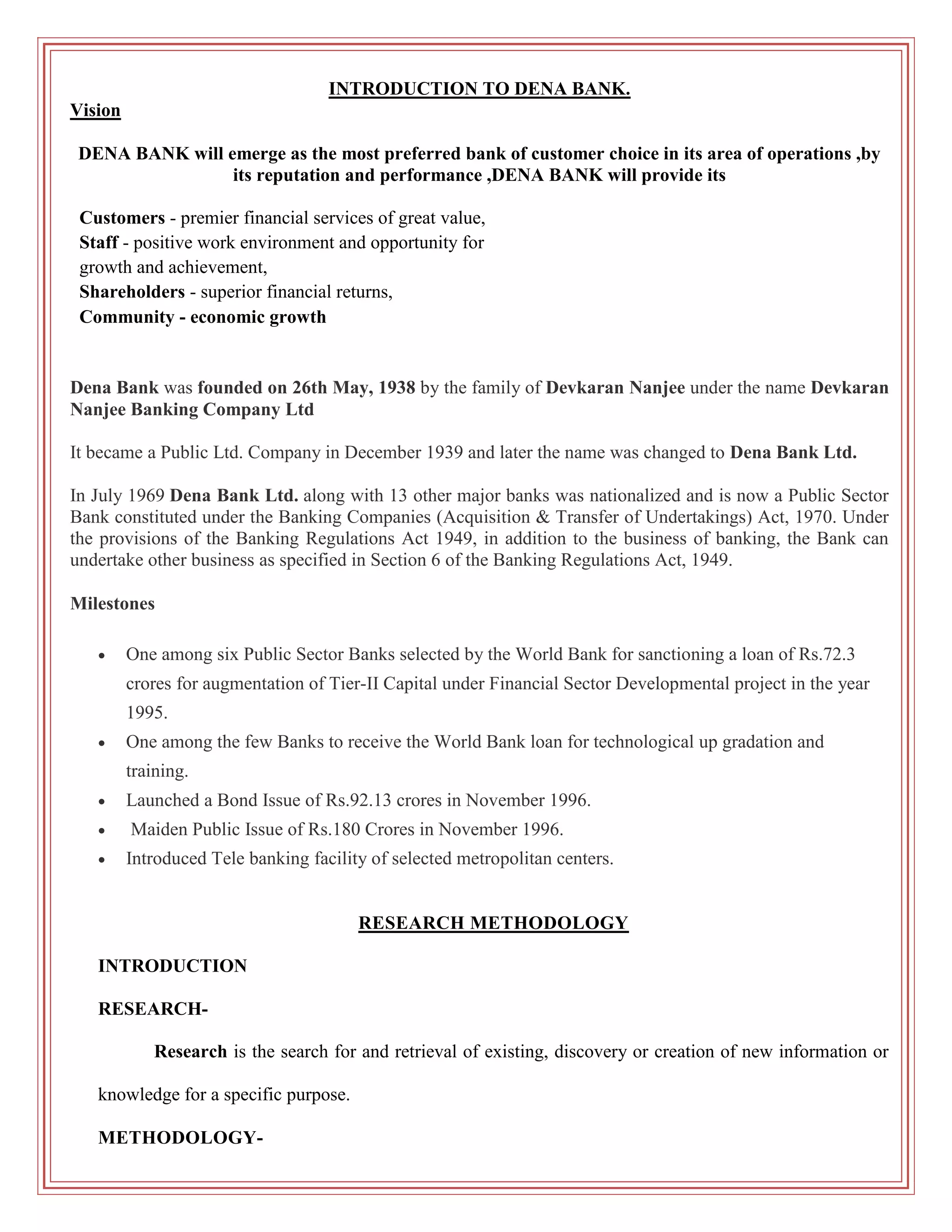 Project synopsis dena bank | DOCX