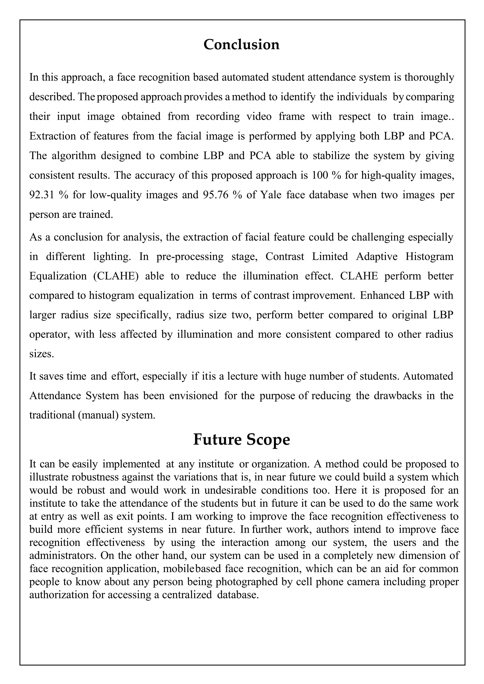 project synopsis face recognition attendance system | DOCX