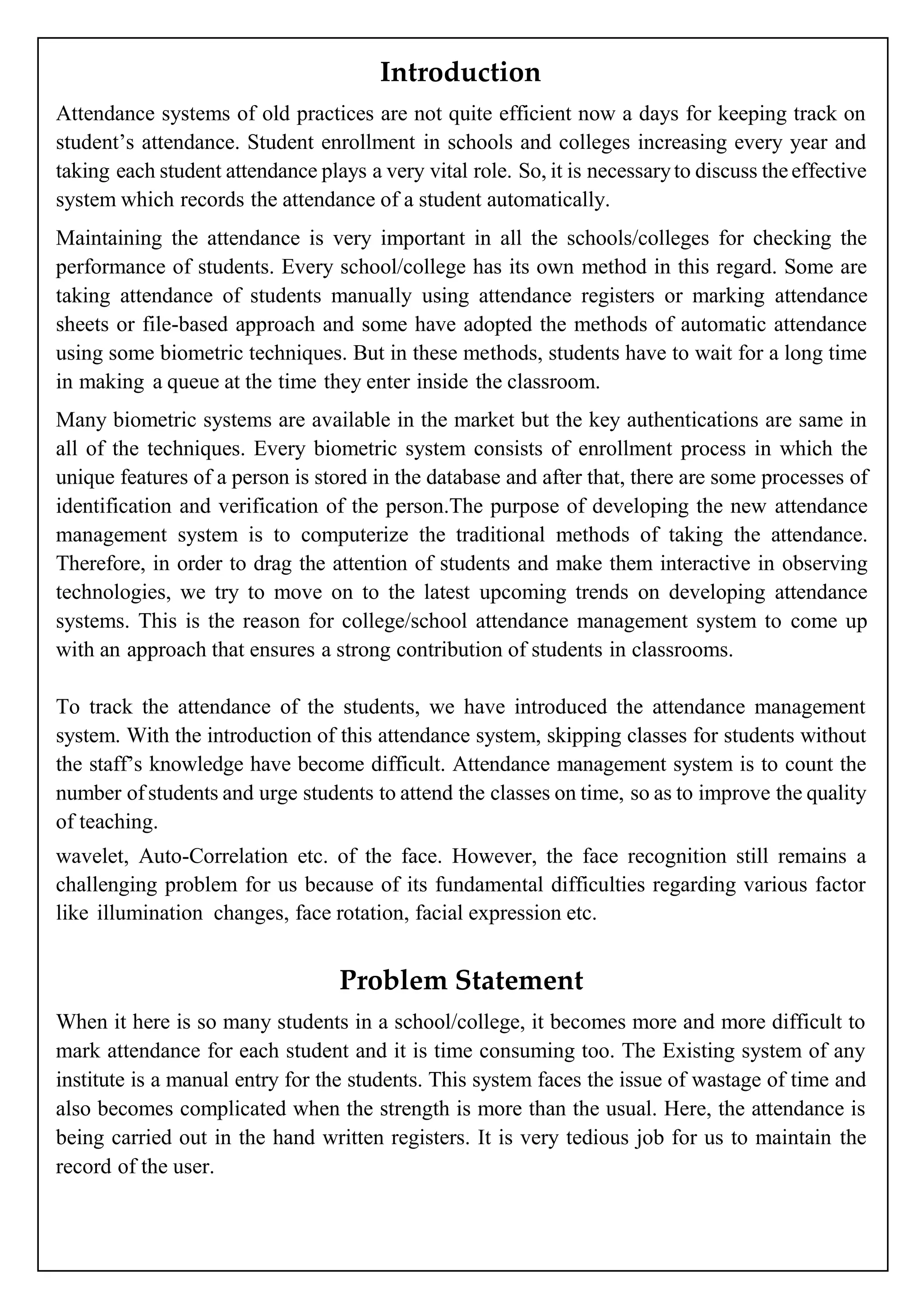 project synopsis face recognition attendance system | DOCX