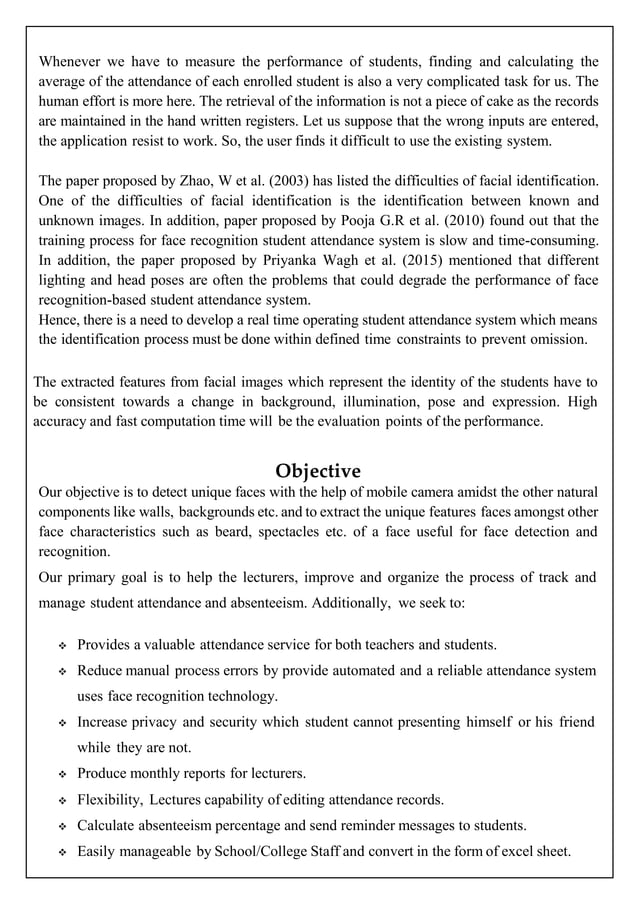 Project Synopsis Face Recognition Attendance System Docx