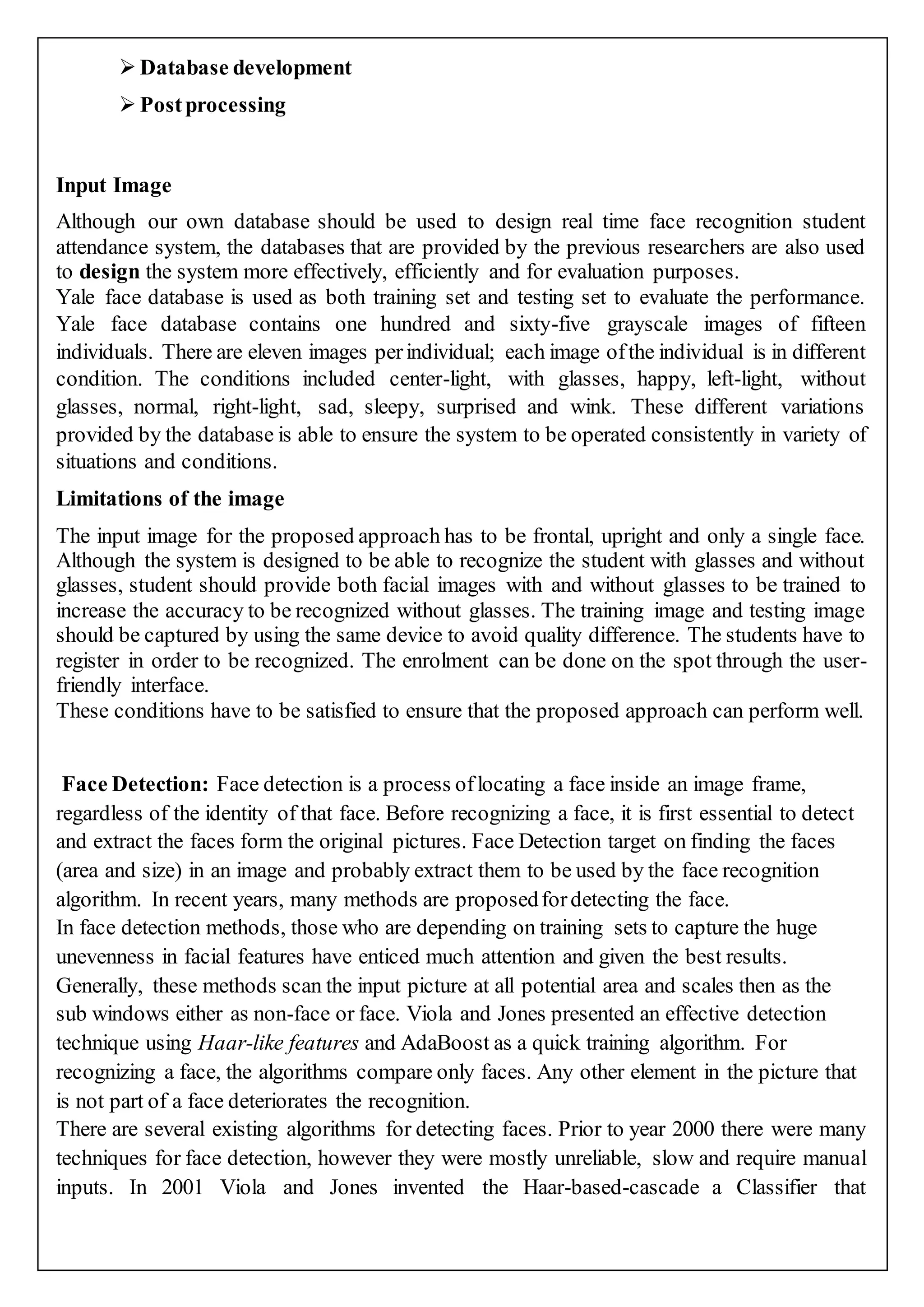 Project synopsis on face recognition in e attendance | DOCX