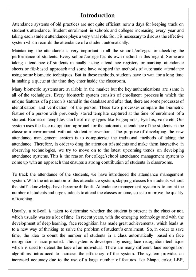Project synopsis on face recognition in e attendance | DOCX ...