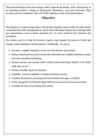 Project synopsis on face recognition in e attendance | DOCX