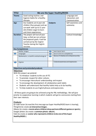 Project template i The Super Healthy EROES | DOCX | Children\'s Health ...