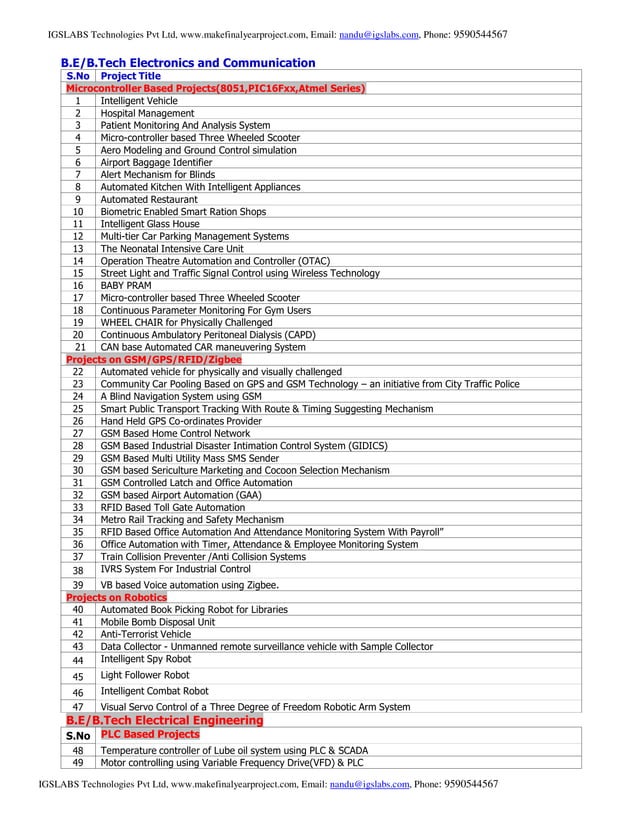 Project titles embedded 2013 14-electronics-electrical engineering | PDF