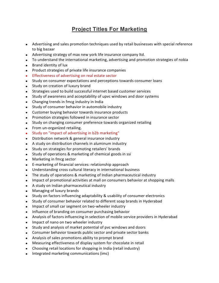 MBA Project Titles For Marketing MBA Project Titles For Marketing