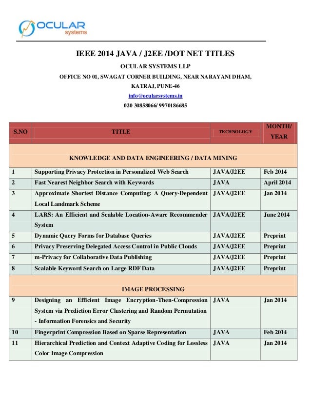 BE/ ME / MTech / BTech Computer Engineering Project titles IEEE 2014 BE/ ME / MTech / BTech Computer Engineering Project titles IEEE 2014