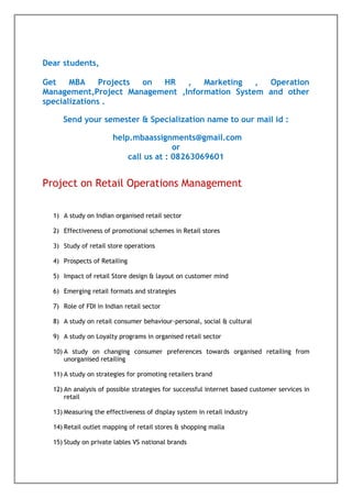 Project topics for retail operations management | DOCX