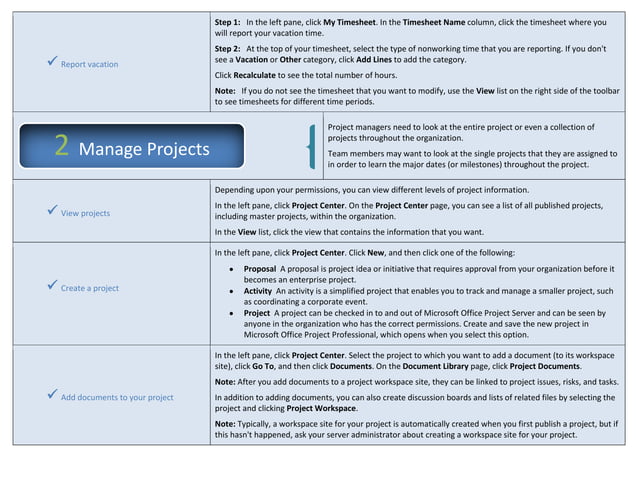 Project Web Access Quick Reference Guide For Team Members | DOCX