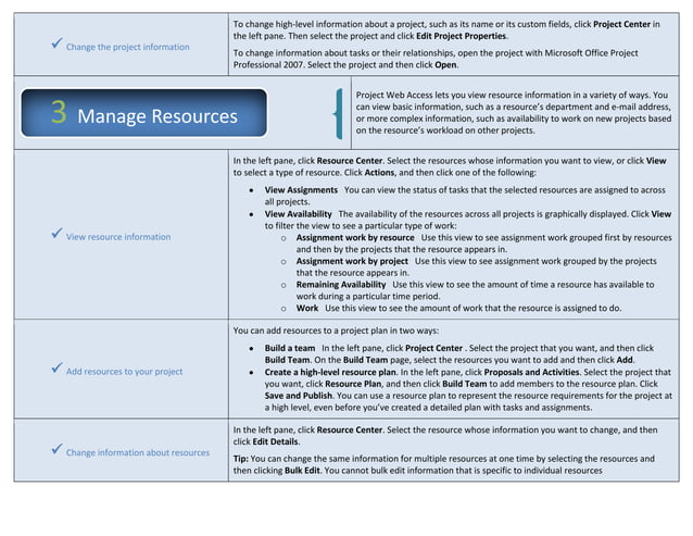 Project Web Access Quick Reference Guide For Team Members | DOCX